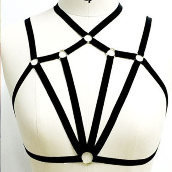 Intimates & Sleepwear | Sexy Black Strappy Cage Bra Harness Bralette ...